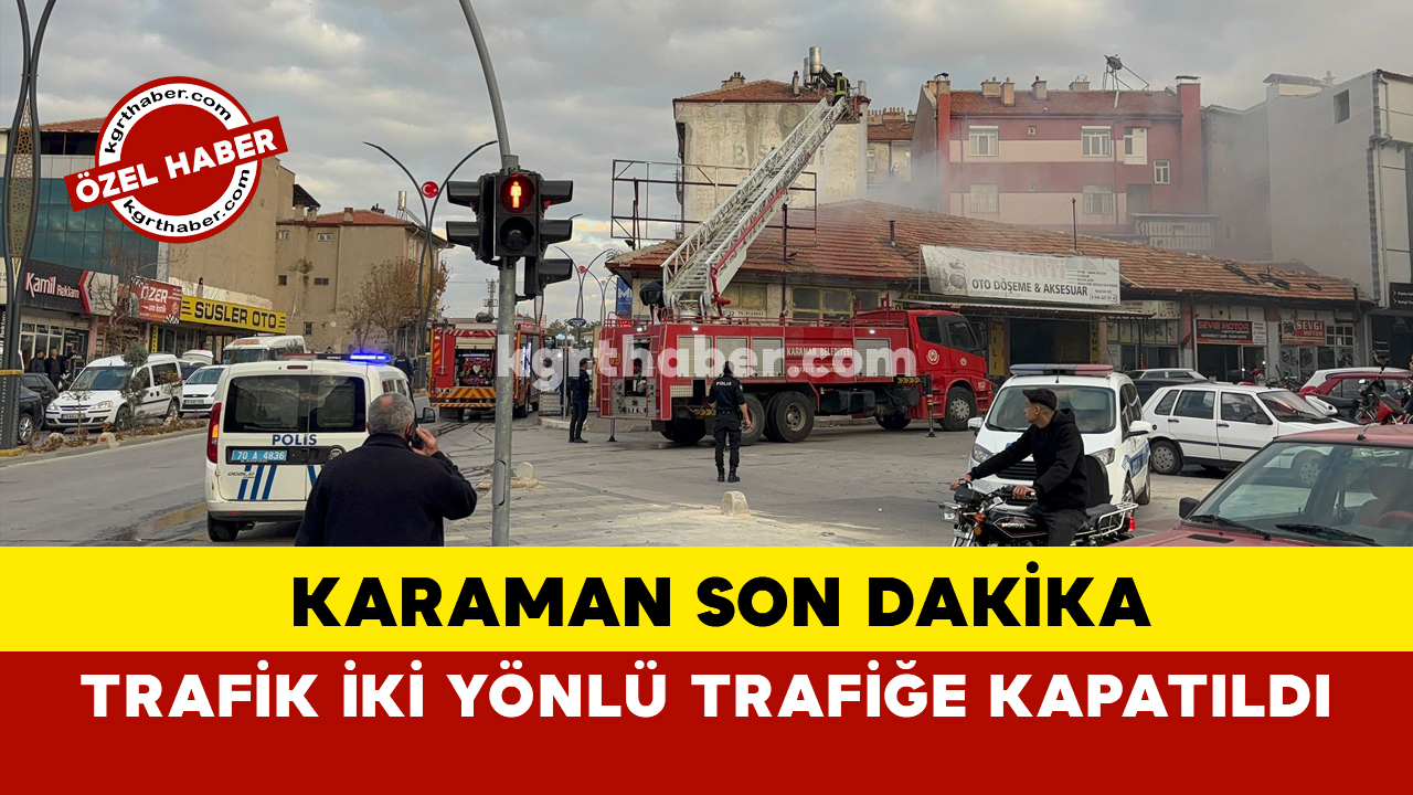 Karaman'da Yolu Trafiğe Kapatan Yangın